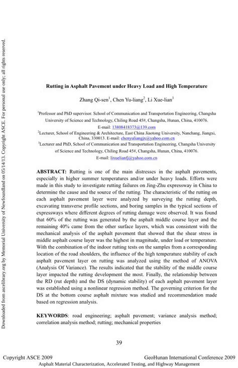 Pdf Rutting In Asphalt Pavement Under Heavy Load And High · Rutting