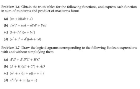 Problem 16 Obtain The Truth Tables For The Following