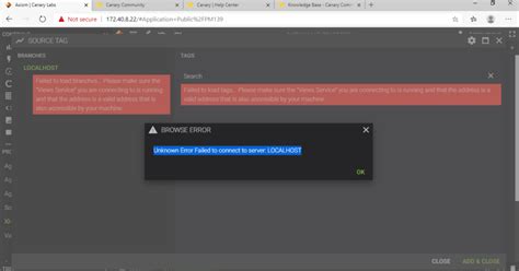 cannot select tag on source tag error shown unknown error failed to