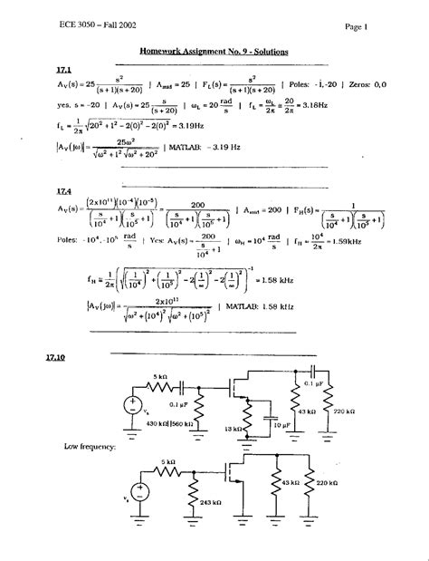5 Solved Problems On Analog Electronics Homework 9 Ece 3050 Docsity