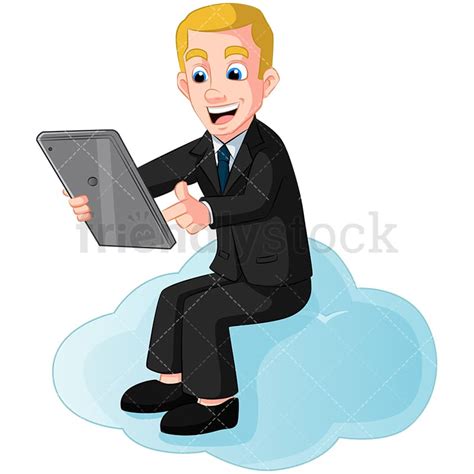 Businessman Cloud Computing Cartoon Vector Clipart FriendlyStock
