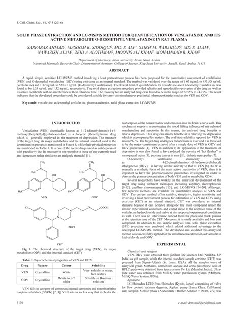 Pdf Solid Phase Extraction And Lc Msms Method For Quantification Of Venlafaxine And Its