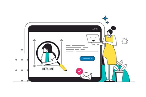 Hr Process Outline Web Concept In Modern Flat Line Design Woman Searching Candidates And