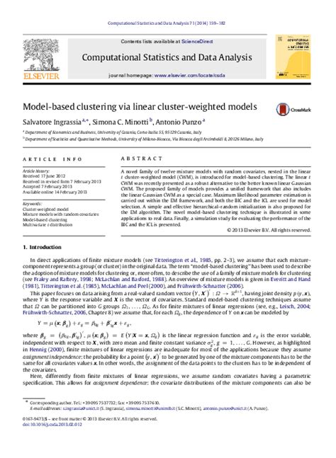 Pdf Model Based Clustering Via Linear Cluster Weighted Models