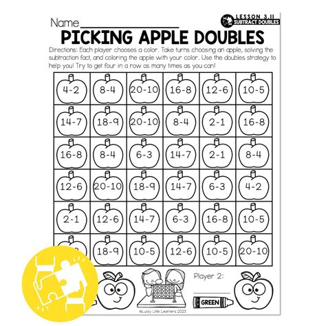 Lucky To Learn Math 1st Grade Lesson 311 Subtract Doubles Collaboration Picking Apple