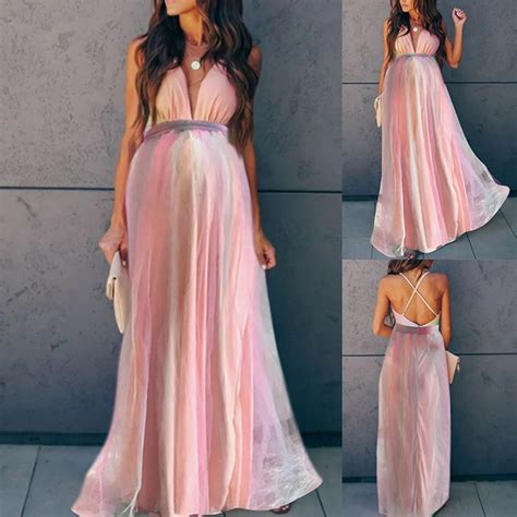 Секси рокли за бременни Фотография Дълга Бременност Фотосесия Реквизит за бебешки парти Дъга Тюл