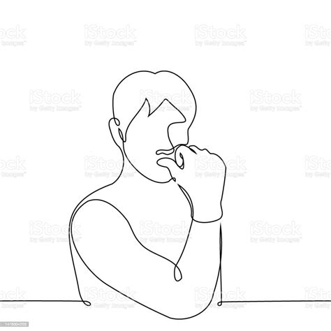 자신의 엄지 손가락을 씹는 남자 한 선 그리기 벡터 개념 G아 먹은 손가락 손톱 또는 버 신경증 개념에 대한 스톡 벡터 아트 및 기타 이미지 Istock