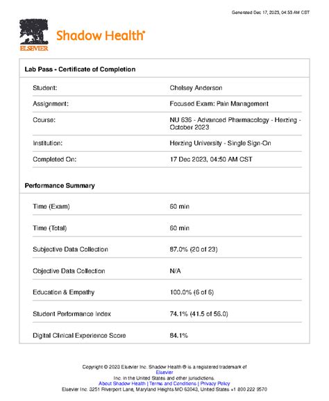 636 Pain Lab Pass Lab Pass Generated Dec 17 2023 0453 Am Cst Lab