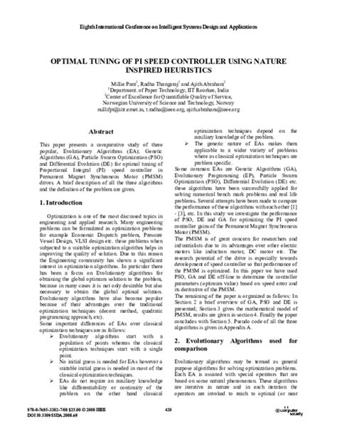 Pdf Optimal Tuning Of Pi Speed Controller Using Nature Inspired Heuristics