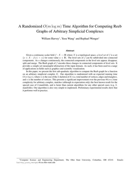 pdf a randomized o m log m time algorithm for computing reeb graphs