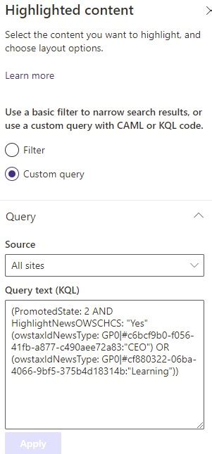 Using Kql To Force And In Sharepoint Highlighted Content Web Parts