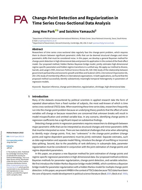 PDF Change Point Detection And Regularization In Time Series Cross Sectional Data Analysis
