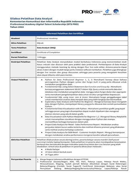 Silabus Pelatihan Data Analyst Pdf