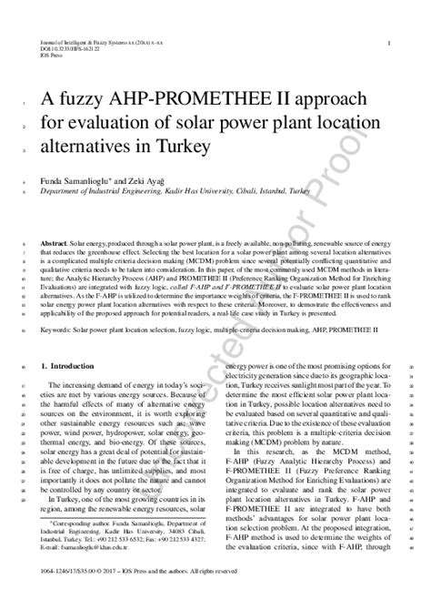 Pdf A Fuzzy Ahp Promethee Ii Approach For Evaluation Of Solar Power Plant Location