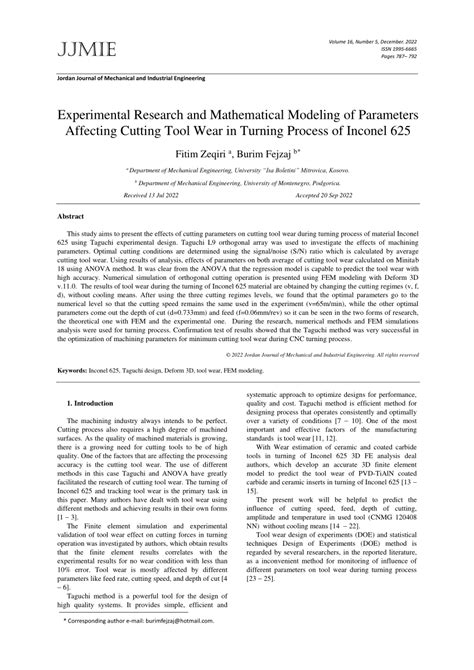 Pdf Experimental Research And Mathematical Modeling Of Parameters Affecting Cutting Tool Wear