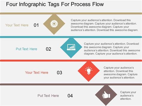 Four Infographic Tags For Process Flow Powerpoint Template