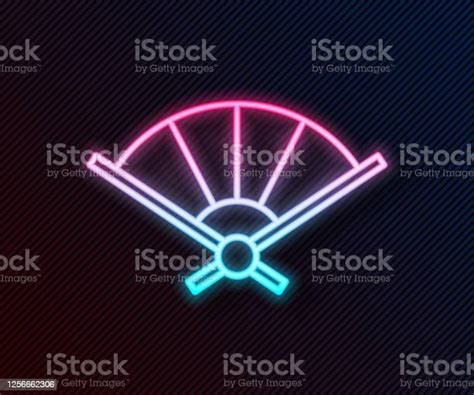 빛나는 네온 라인 전통 종이 중국어 또는 검은 배경에 고립 된 일본어 접이식 팬 아이콘 벡터 일러스트레이션 벡터에 대한 스톡 벡터 아트 및 기타 이미지 Istock