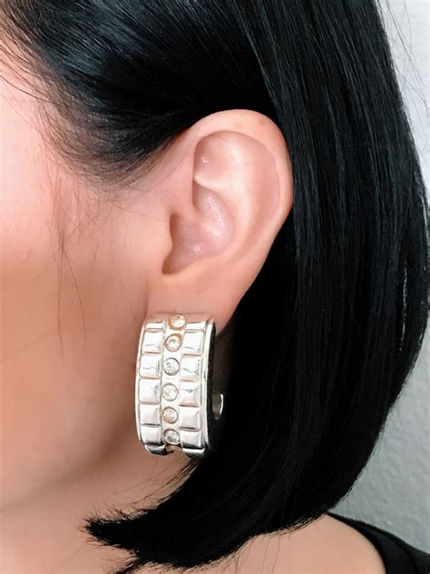 Vintage Ssd Simon Sebbag Large 925 Sterling Silver Modernist Puffed J Hoop Earrings Clip On