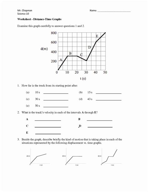 Distance Vs Time Graph Worksheet Answer Key Time Worksheets