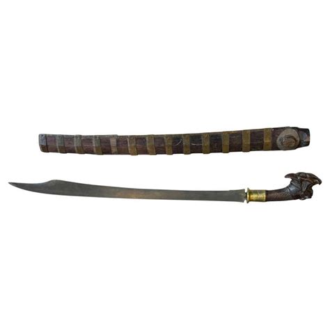 Philippines 19th Century Panabas Iron Sword With Carved Wood And Rattan