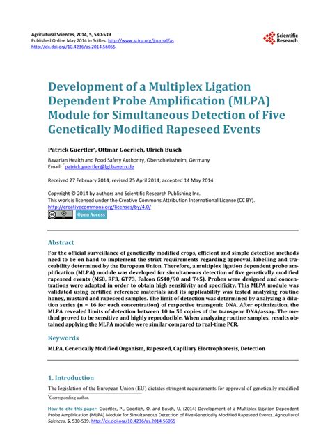Pdf Development Of A Multiplex Ligation Dependent Probe Amplification