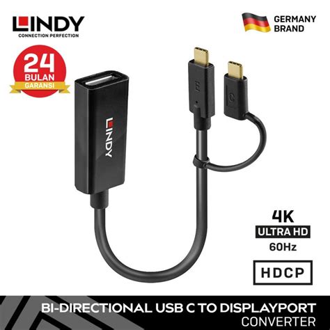 jual lindy adapter bi directional usb c to displayport dp 1 4 uhd