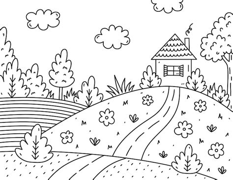 꽃밭 풍경 색칠 공부 이미지 Freepik에서 무료 다운로드