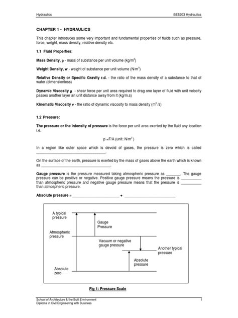 Chapter 1 Hydraulic Intro Pdf Pressure Measurement Pressure