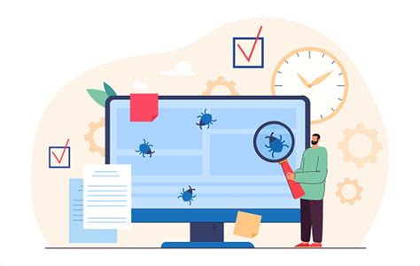 Tiny Programmer Testing Software And Fixing Bugs Stock Illustration