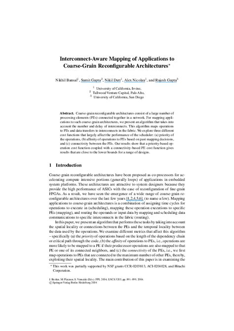Pdf Interconnect Aware Mapping Of Applications To Coarse Grain Reconfigurable Architectures