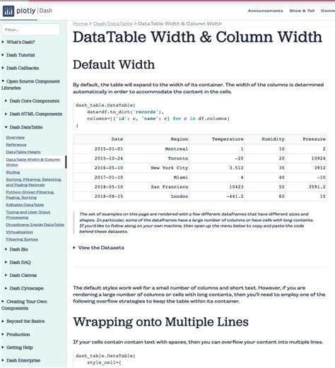 📣 New Documention On Setting Datatable And Column Widths And Heights Dash