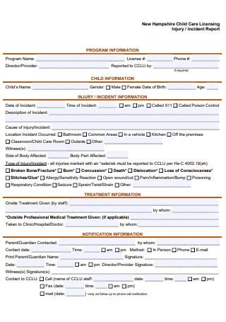 Sample Injury Incident Report 24 IN PDF MS Word