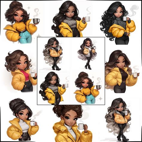 Cute Yellow Jacket Girl Clipart Cozy Coffee Illustrations Winter