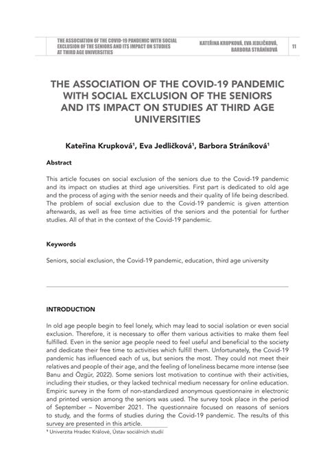 Pdf The Association Of The Covid 19 Pandemic With Social Exclusion Of