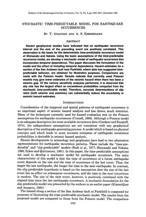 Pdf Stochastic Time Predictable Model For Earthquake Occurrences