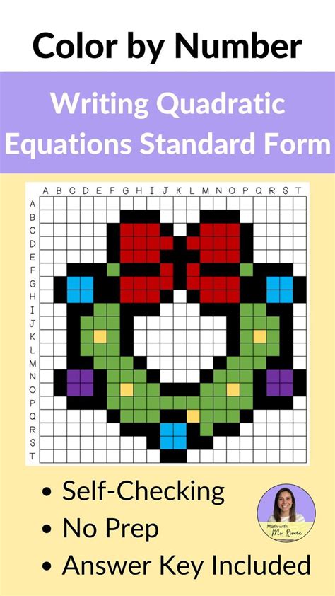Writing Quadratic Equations In Standard Form Color By Number Pixel Art