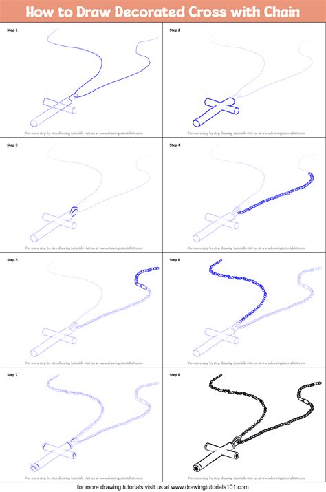 How To Draw Decorated Cross With Chain Christianity Step By Step