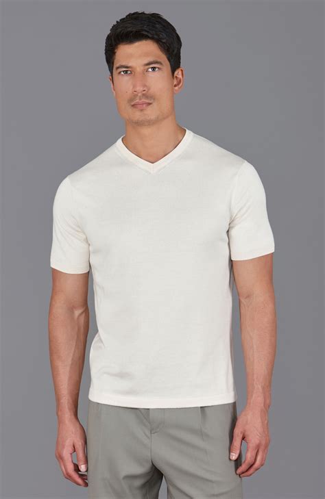 Mens Ultra Fine Cotton High V Neck Knitted T Shirt Paul James Knitwear