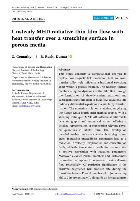 Unsteady Mhd‐radiative Thin Film Flow With Heat Transfer Over A