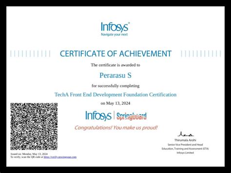 Happy To Share I Got A Techa Front End Development Foundation Certification In Infosys