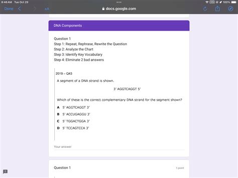 which of these is the correct complementary dna strand for the segment