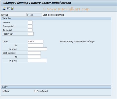 KPA SAP Tcode Change Primary Cost Element Planning