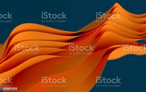 주황색 종이 또는 면 직물 3d 렌더링 배경과 파도와 곡선 동적 벽지 0명에 대한 스톡 사진 및 기타 이미지 0명 단일 이미지 리넨 Istock