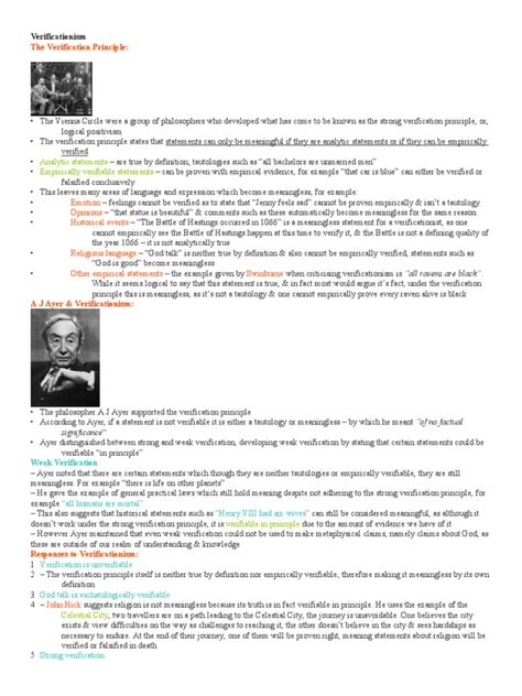 Analytic Statements Empirically Verifiable Statements The Verification