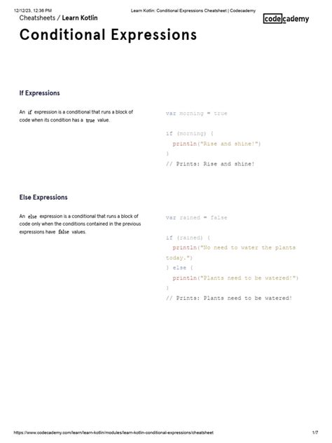 Learn Kotlin Conditional Expressions Cheatsheet Pdf Programming Paradigms Computer