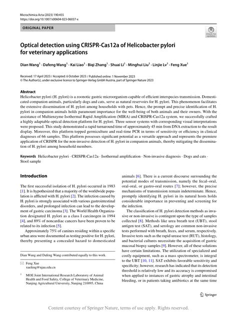 Optical Detection Using Crispr Cas12a Of Helicobacter Pylori For Veterinary Applications