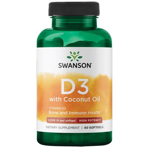Swanson Vitamin D 3 With Coconut Oil High Potency 2000 Iu 60