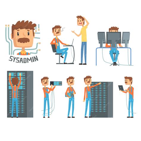Premium Vector Sysadmin Network Engineer Characters Set Of Network Diagnostics Users