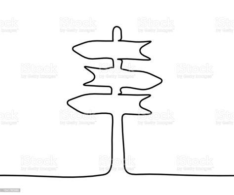 Abstract Continuous Drawing Line Arrow As Sign Of Direction On White Background Stock