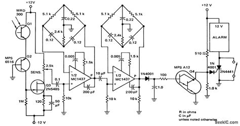 Frequency Sensitive Photo Activated Alarm Audio Circuit Circuit